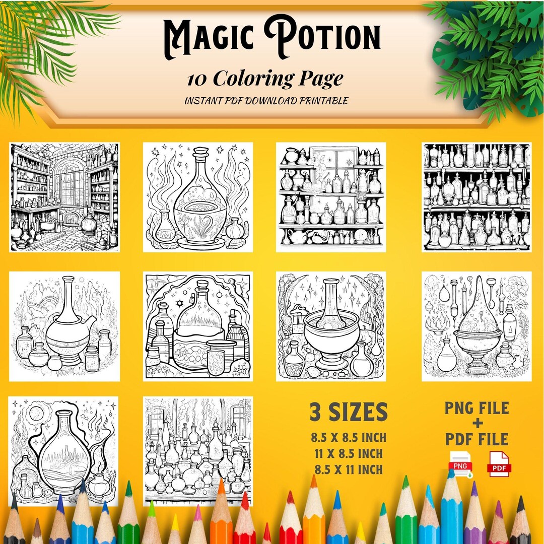 Magic Potion Coloring Pages Adult and Kids Coloring Book, Fantasy ...