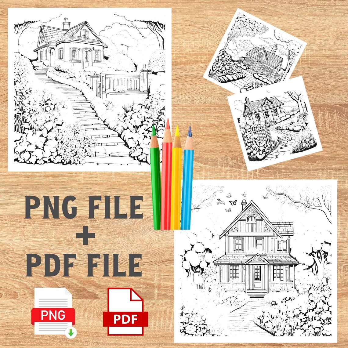 Cozy Cottage Gardens Coloring Pages for Adults, Printable Coloring Book ...