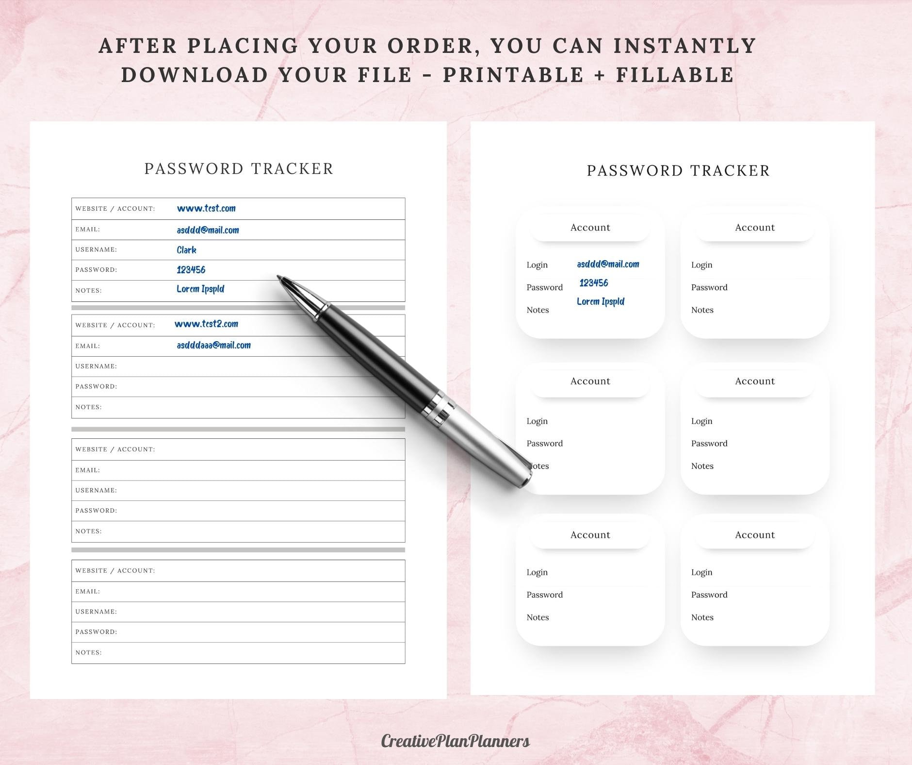 Password Tracker BUNDLE, 23 Printable Password Log & Organizers ...