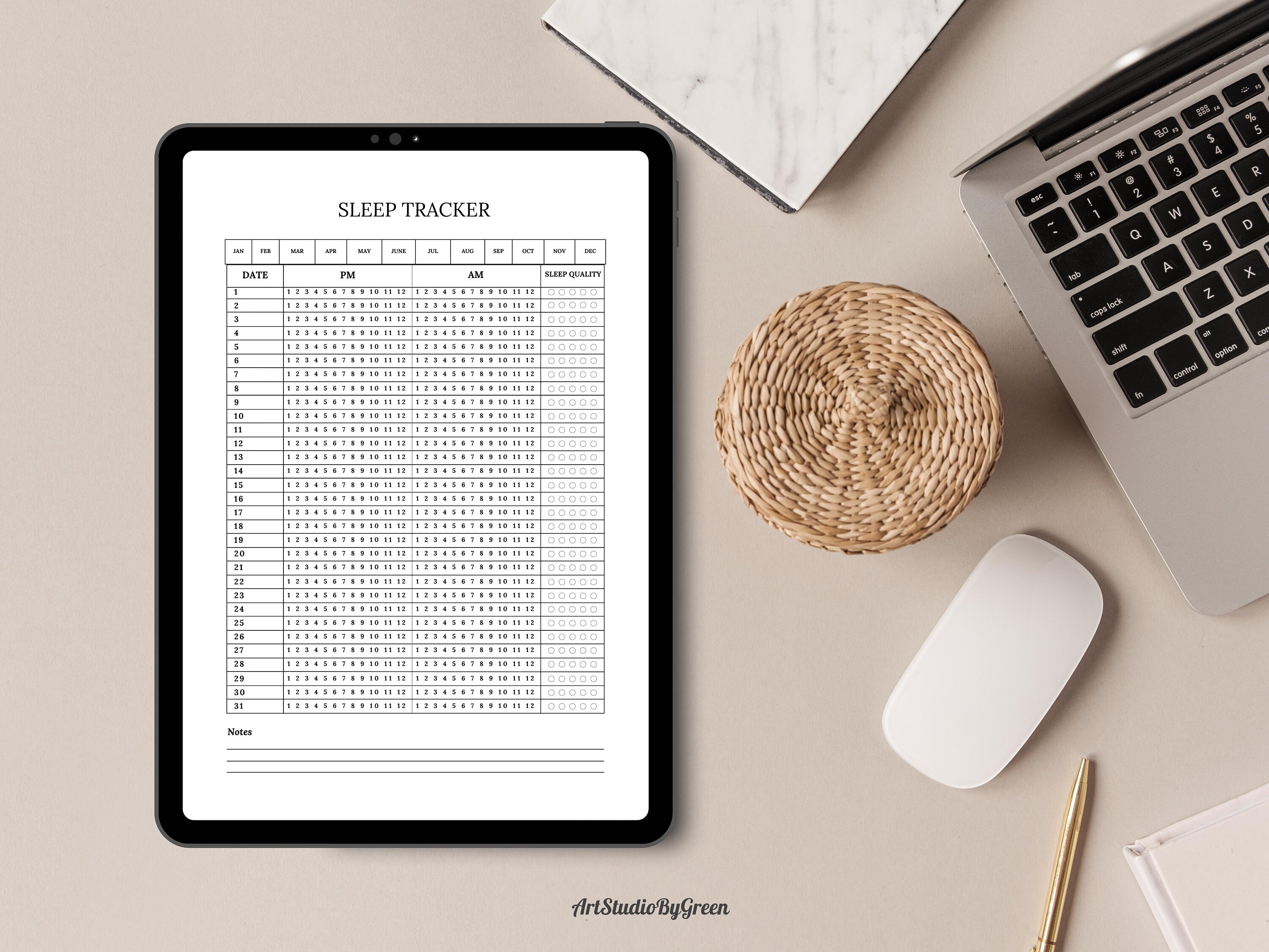 Sleep Tracker, Monthly Sleep Chart, Sleeping Log, Downloadable PDF ...