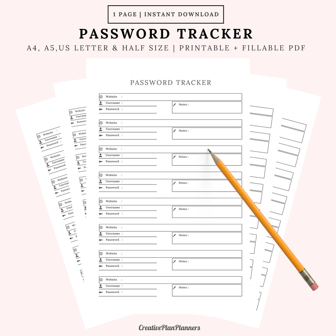 Password Tracker & Fillable Password Log Password Organizer Password ...