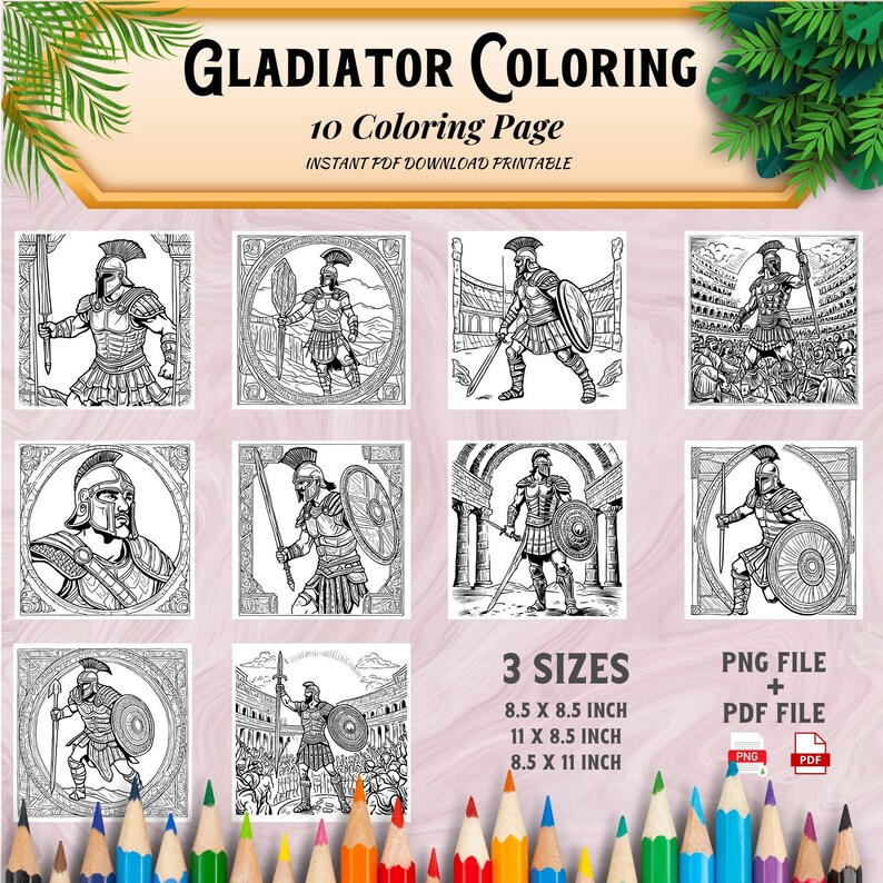 Gladiator Coloring Pages, Adult Coloring Book, Fantasy Coloring Sheets ...