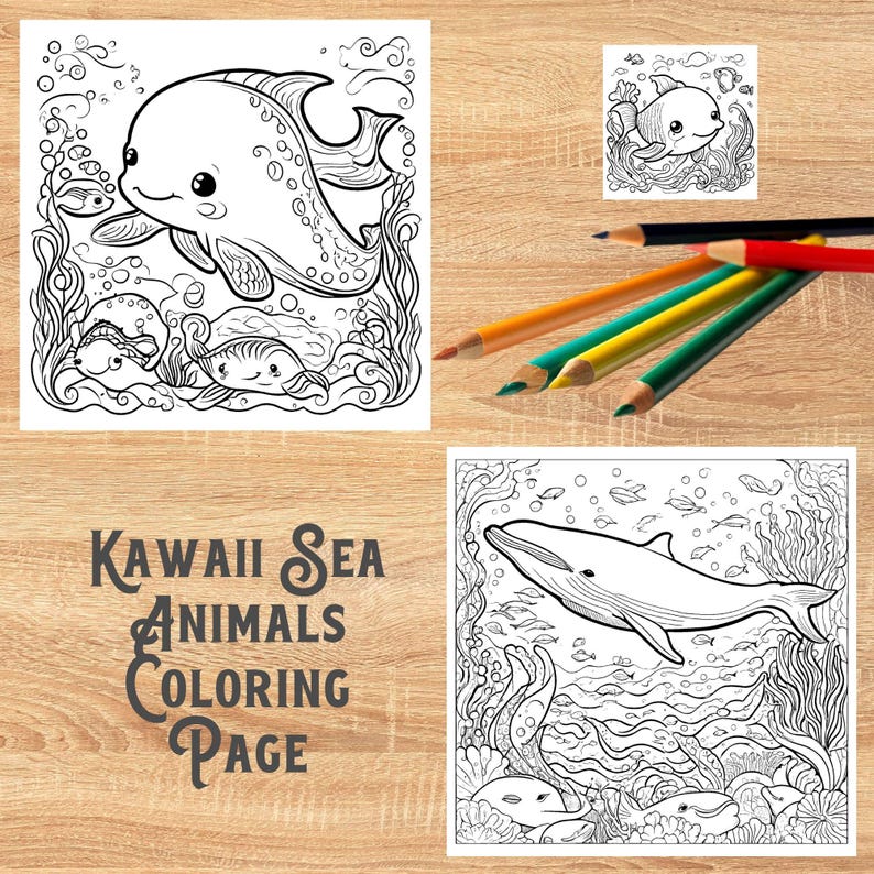 Kawaii Sea Animals , 10 Coloring Pages, Sea Animals Coloring Pages for ...