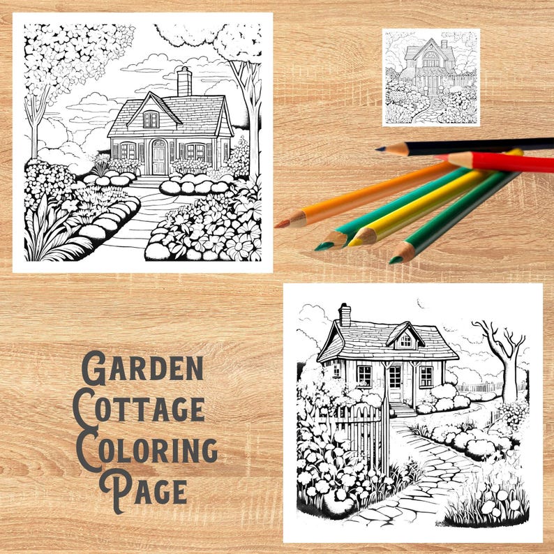 2025 Cozy Cottage Gardens Coloring Pages for Adults, Printable Coloring ...