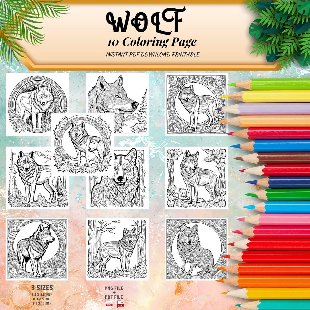 Wolf Coloring Pages for Adults, Animal Coloring Book for Relaxation ...