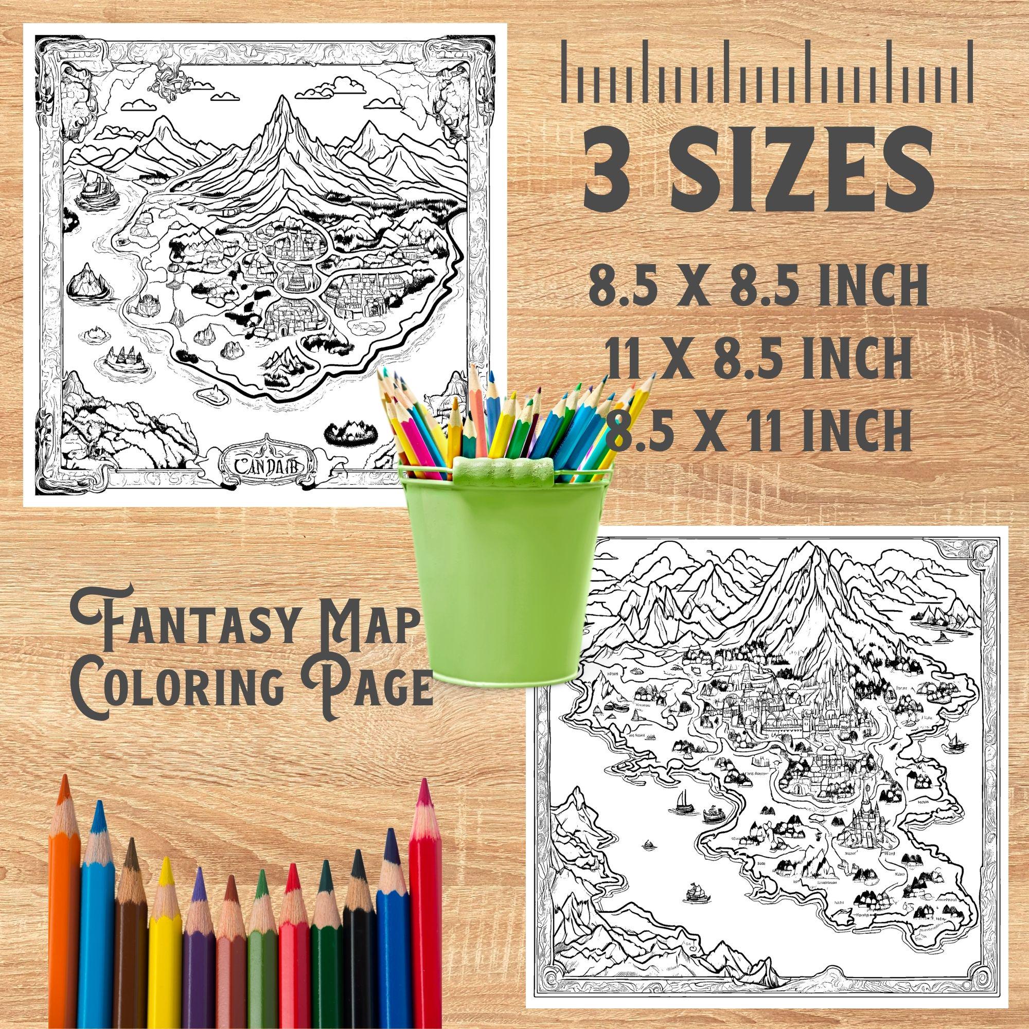 Fantasy Map Coloring Pages - Adult and Kids Coloring Book, Fantasy ...