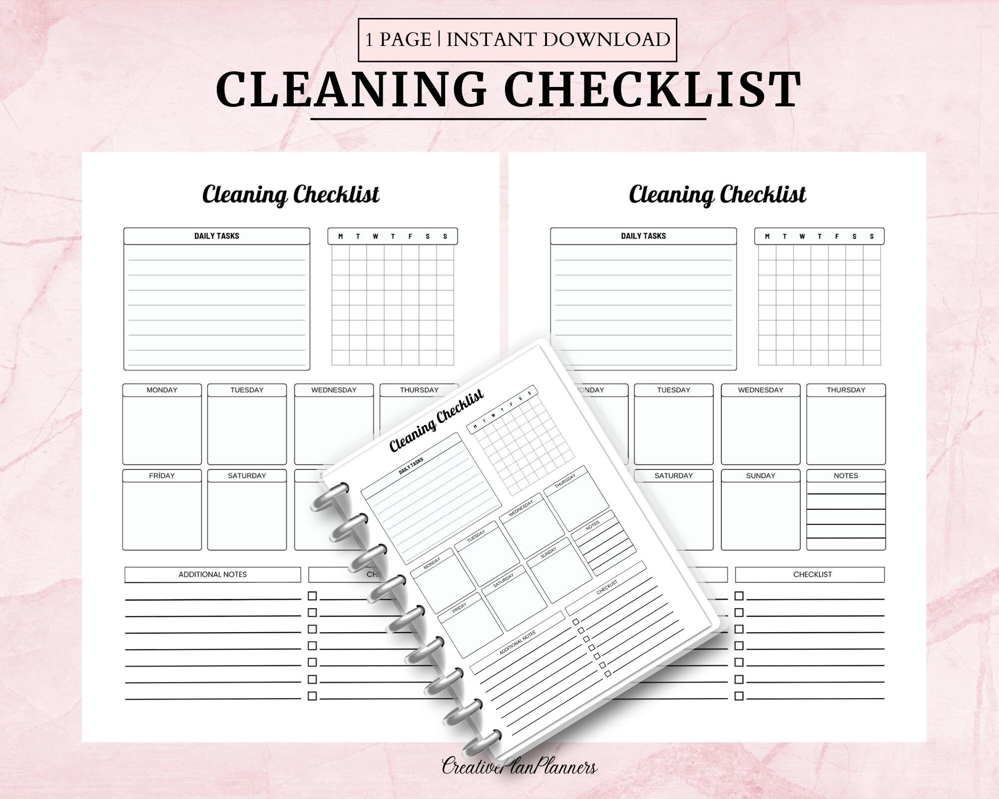 Printable Weekly Cleaning Checklist, Cleaning to Do List, Cleaning ...