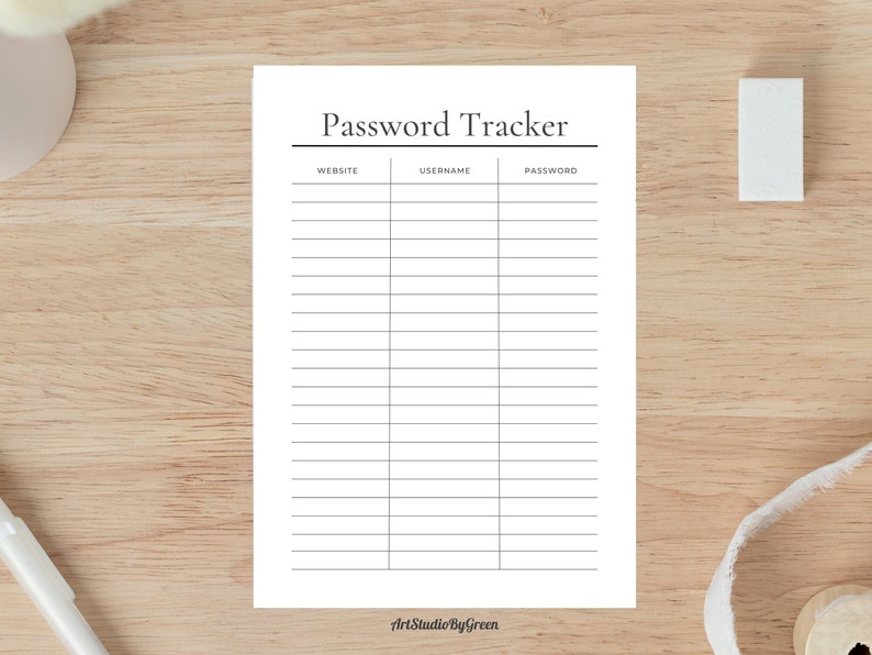 Password Tracker Printable & Fillable, Password Keeper, Password ...