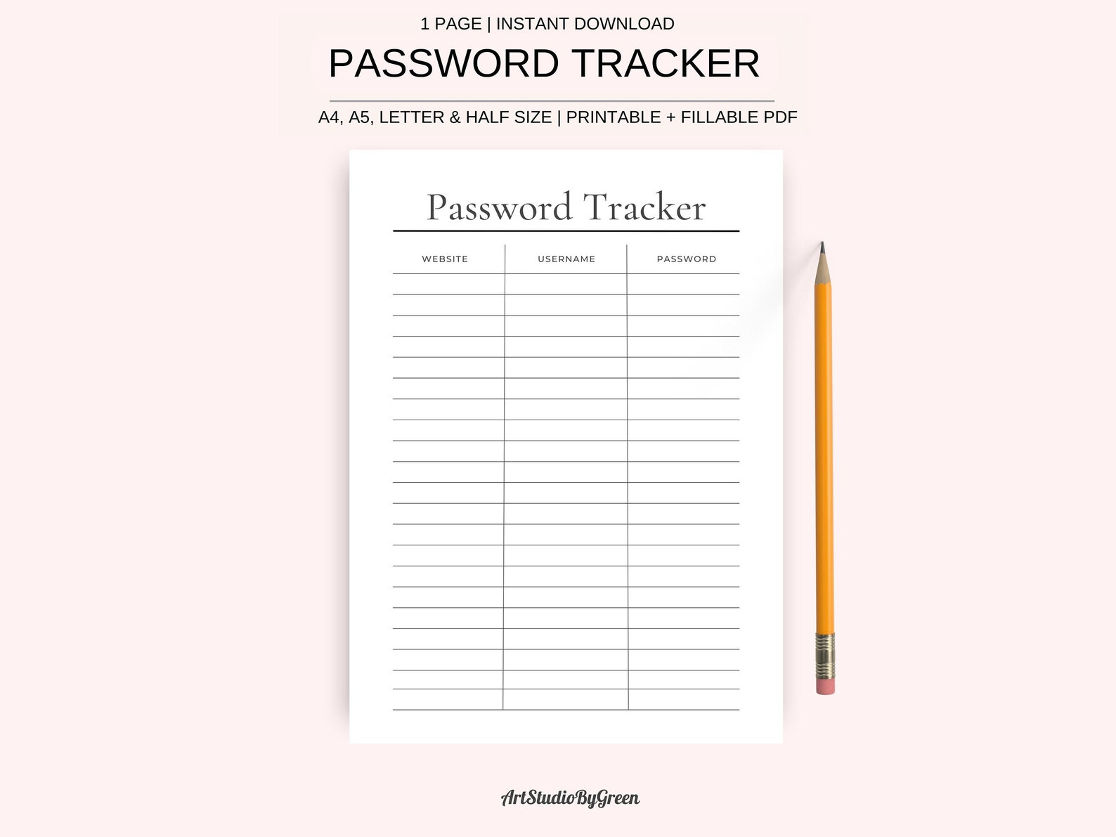 Password Tracker Printable & Fillable, Password Keeper, Password ...