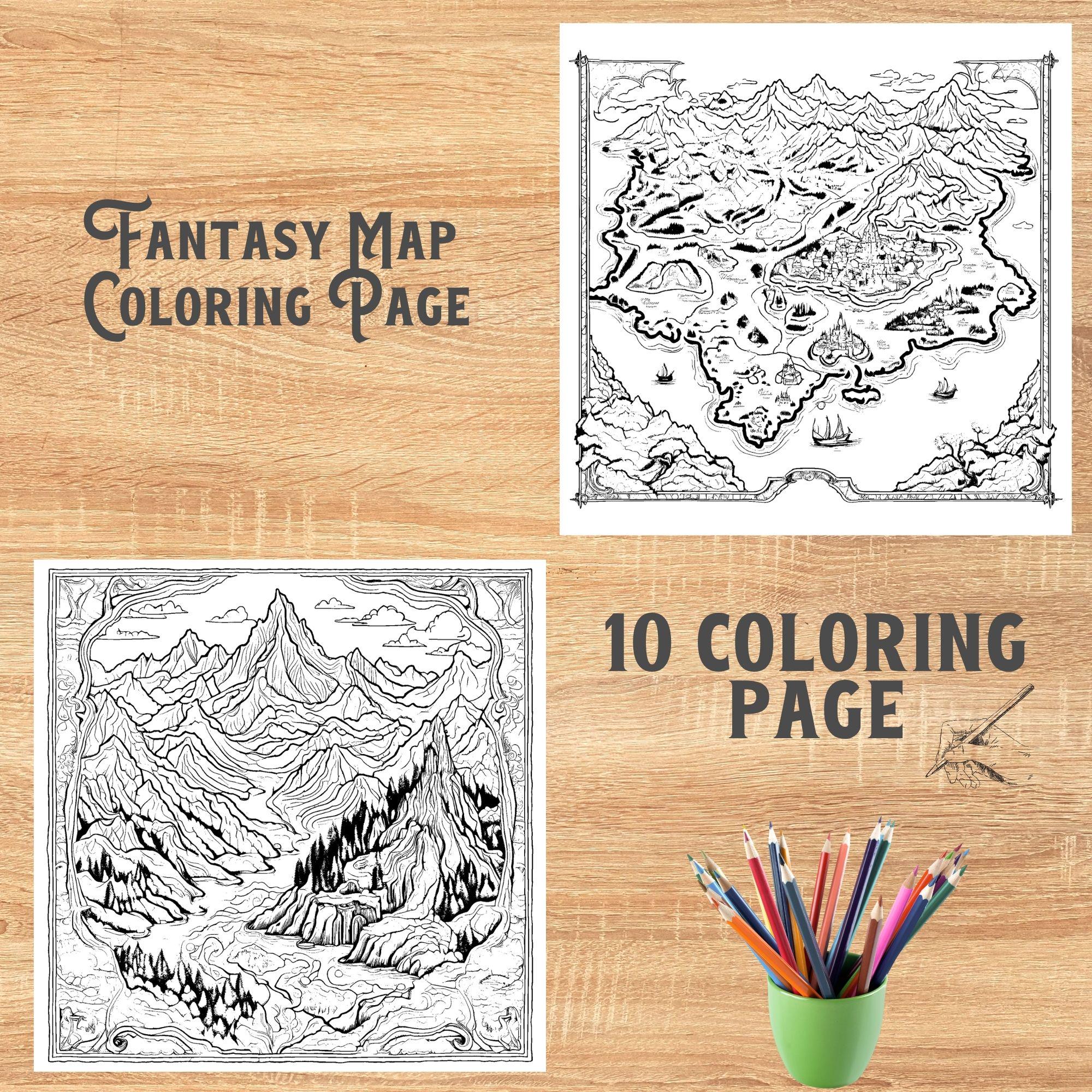 Fantasy Map Coloring Pages - Adult and Kids Coloring Book, Fantasy ...