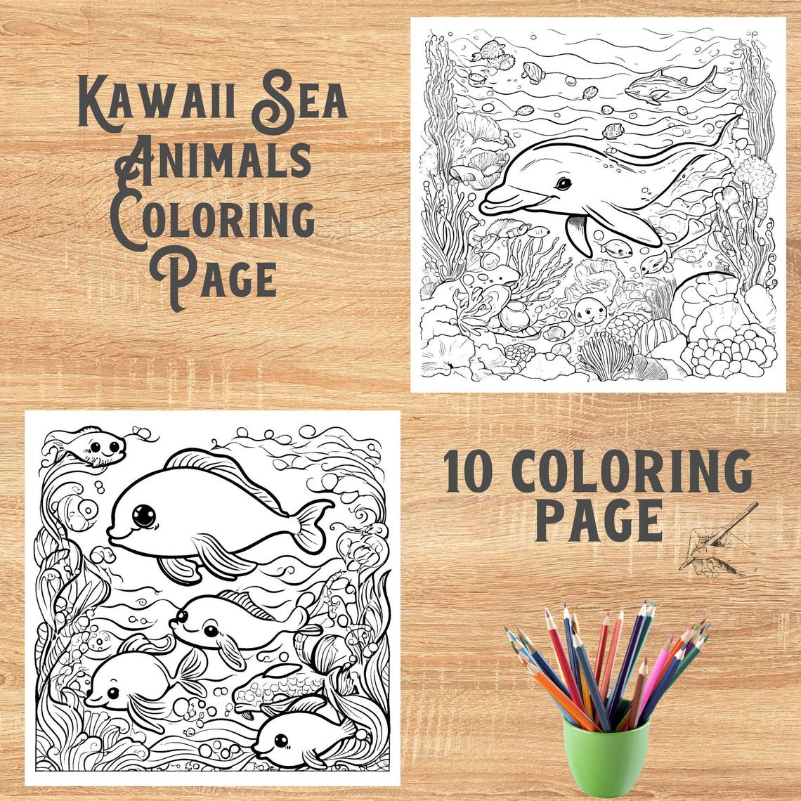 Kawaii Sea Animals , 10 Coloring Pages, Sea Animals Coloring Pages for ...