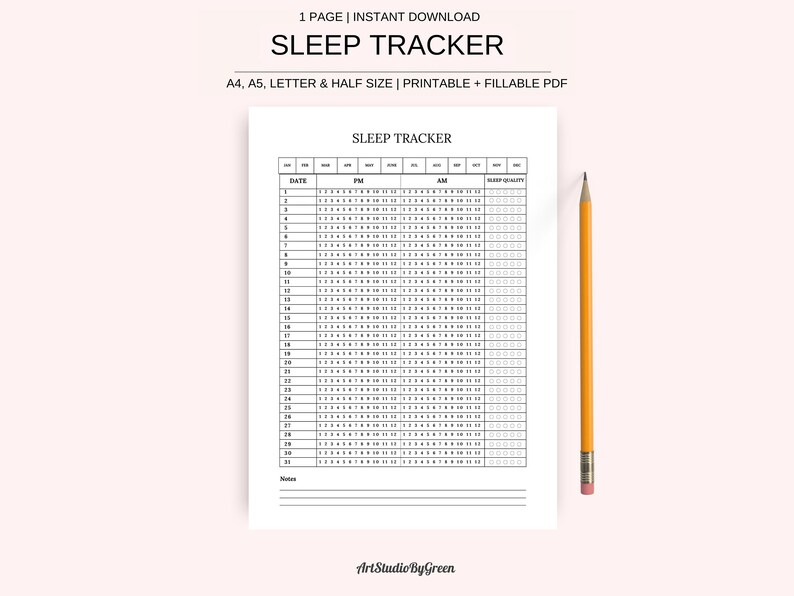 Sleep Tracker, Monthly Sleep Chart, Sleeping Log, Downloadable PDF ...