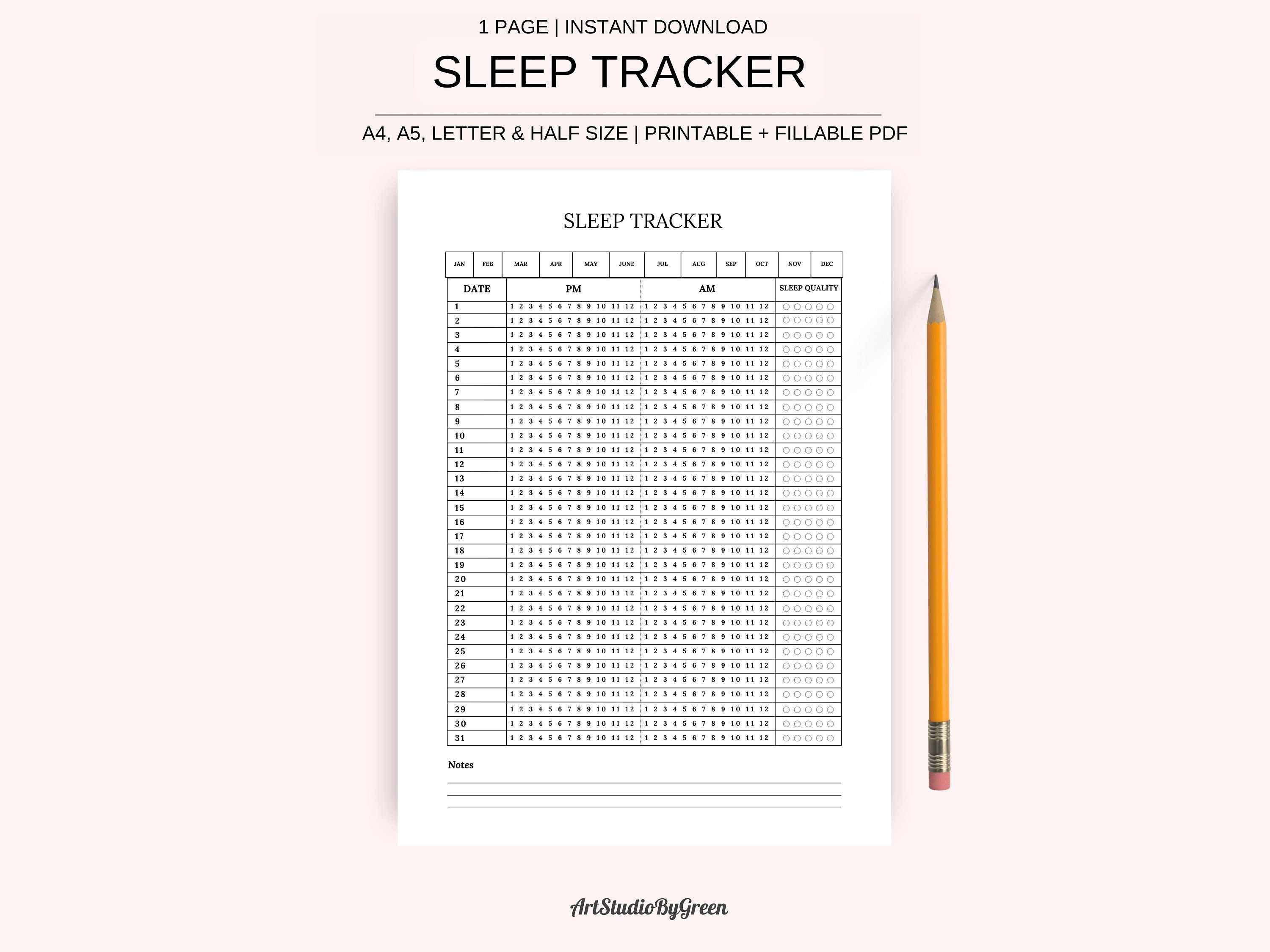 Sleep Tracker, Monthly Sleep Chart, Sleeping Log, Downloadable PDF ...