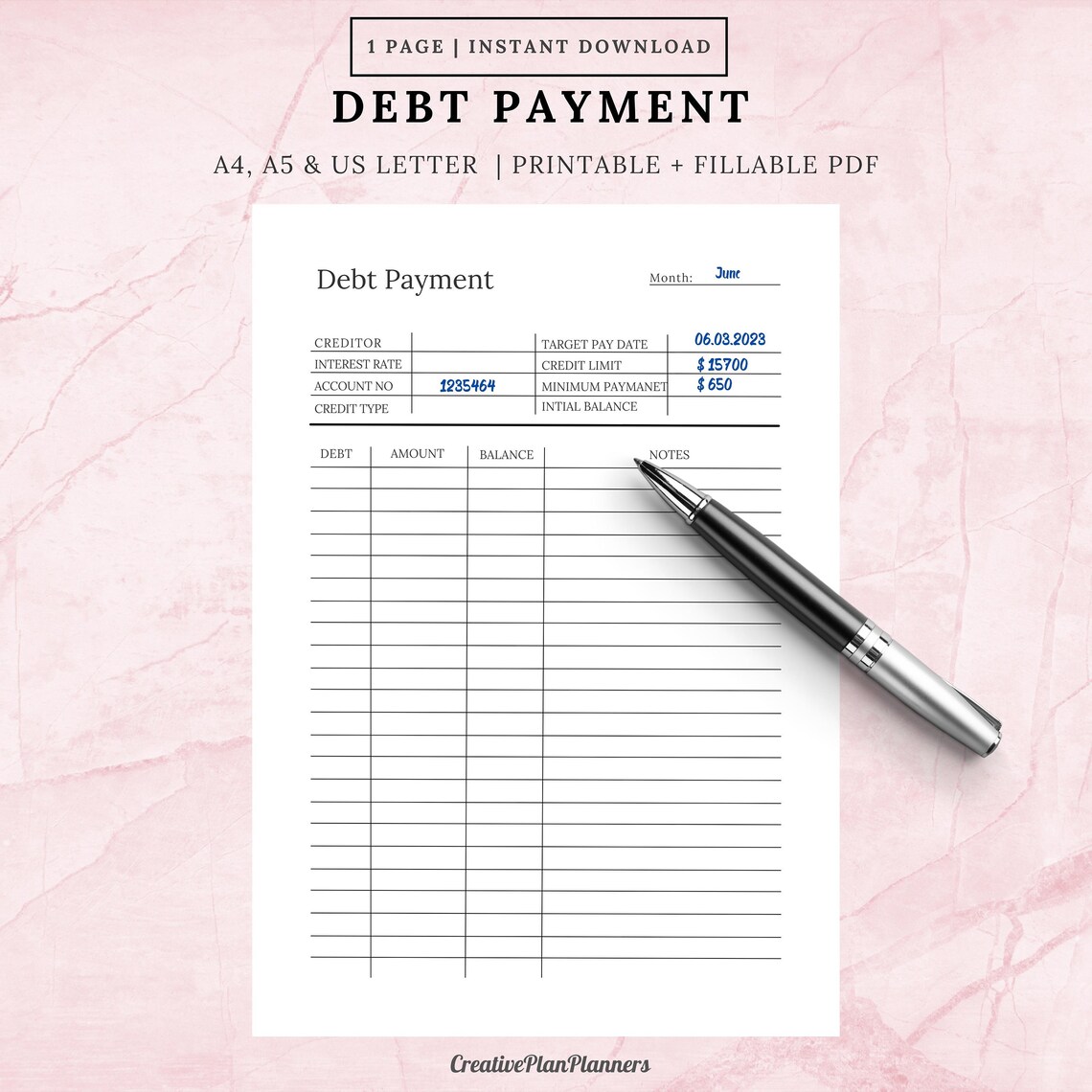 Debt Payment Tracker Printable Debt Tracker Printable Debt - Etsy