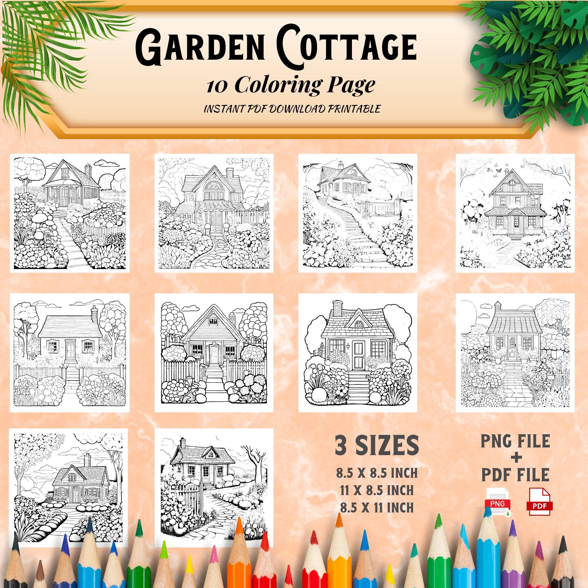 Cozy Cottage Gardens Coloring Pages for Adults, Printable Coloring Book ...
