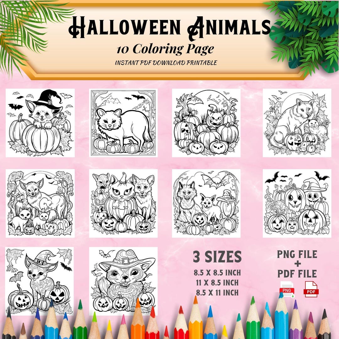 10 Halloween Animals Coloring Page, Halloween Coloring Pictures for ...