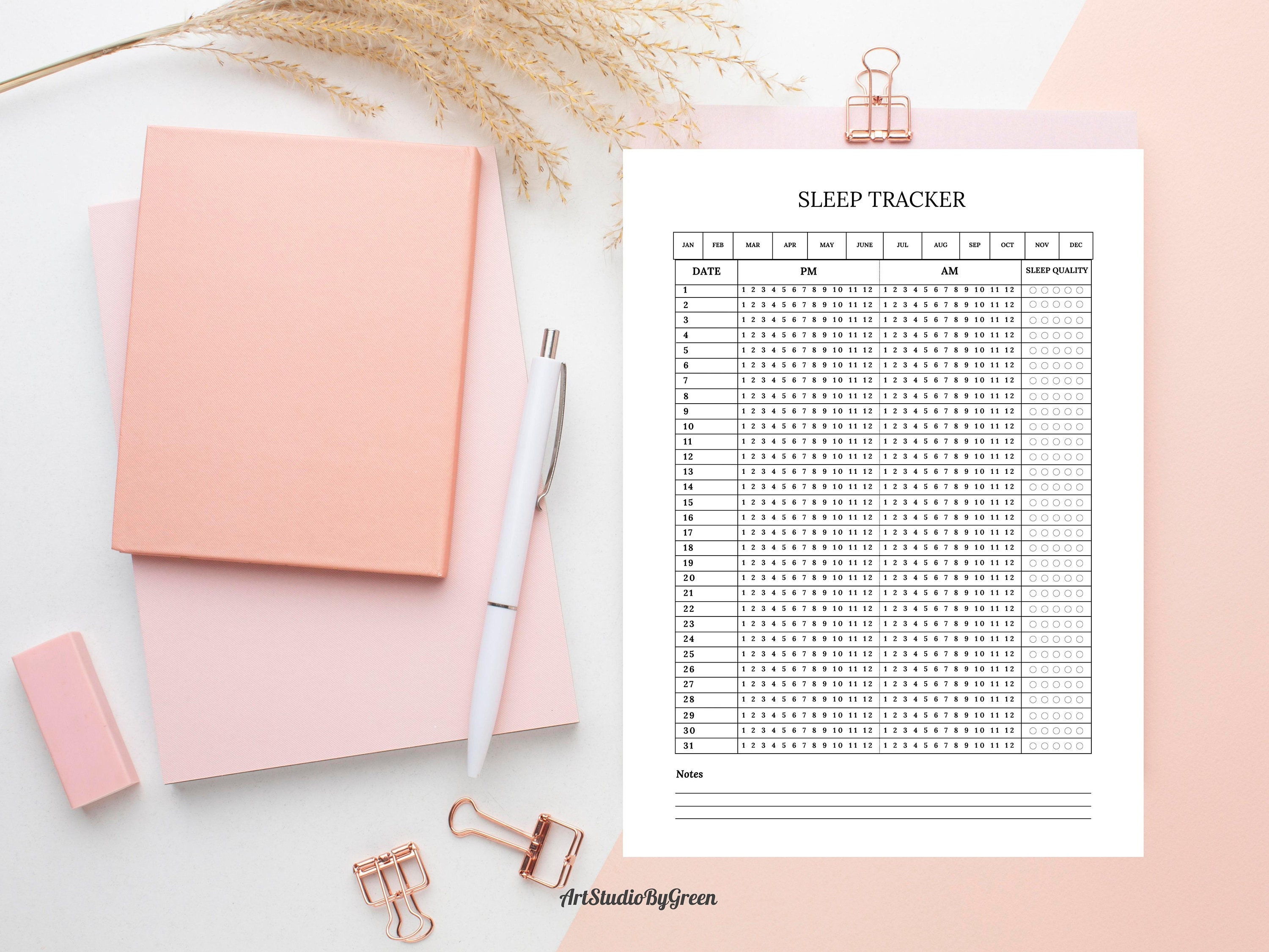 Sleep Tracker, Monthly Sleep Chart, Sleeping Log, Downloadable PDF ...