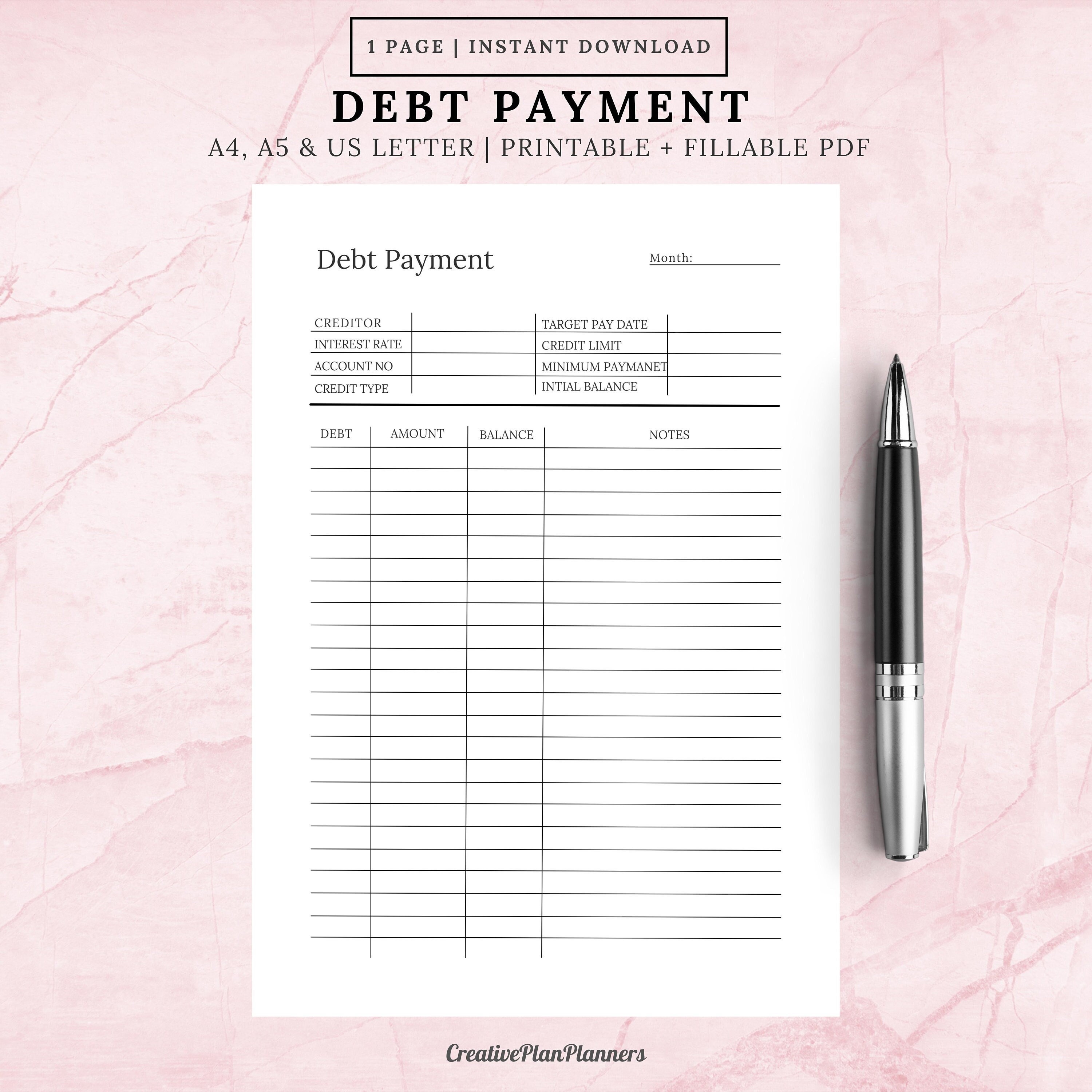 Debt Payment Tracker Printable, Debt Tracker Printable, Debt Snowball ...