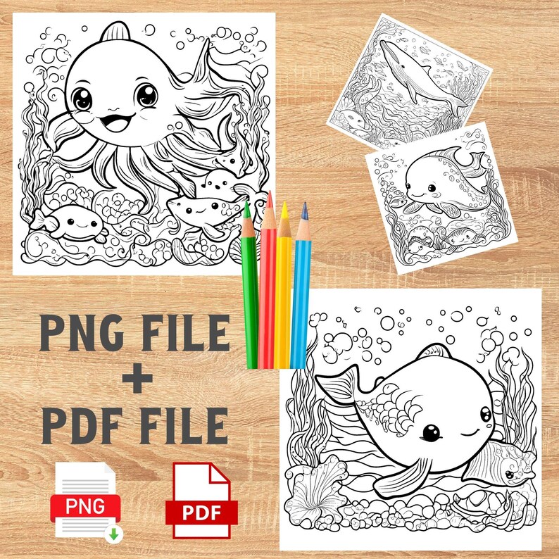 Kawaii Sea Animals , 10 Coloring Pages, Sea Animals Coloring Pages for ...