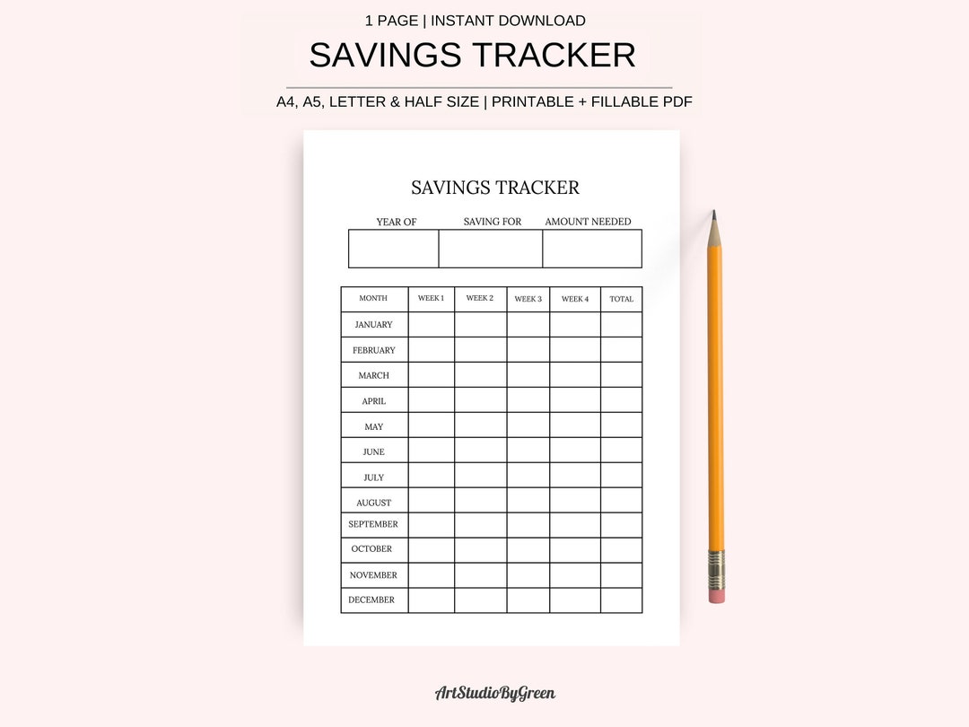 Savings Log Printable Savings Tracker Savings Goal Savings Sheet PDF A4 ...