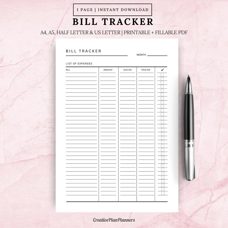 Monthly Bill Tracker Printable, Bill Payment Checklist, Bill Organizer ...
