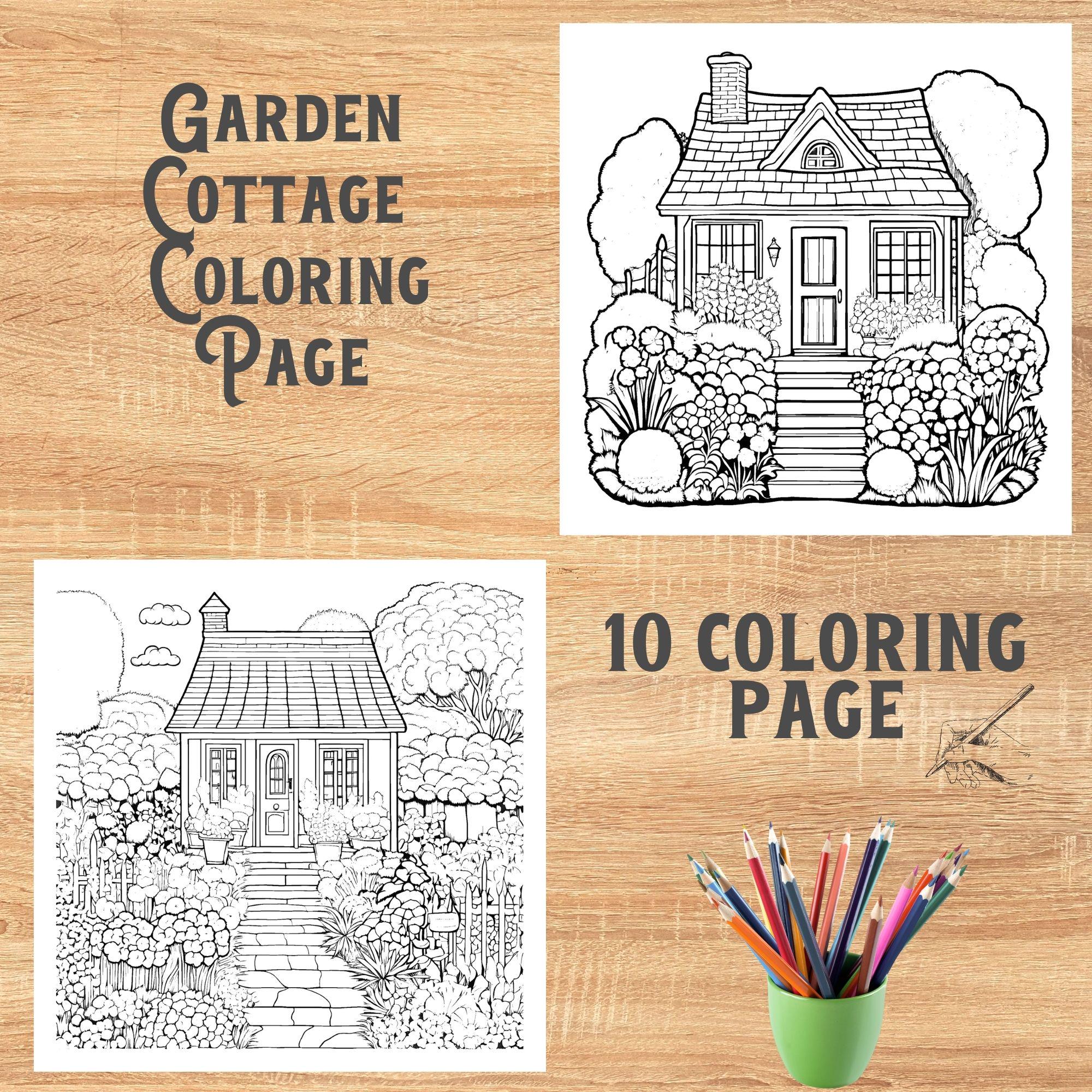 Cozy Cottage Gardens Coloring Pages for Adults, Printable Coloring Book ...
