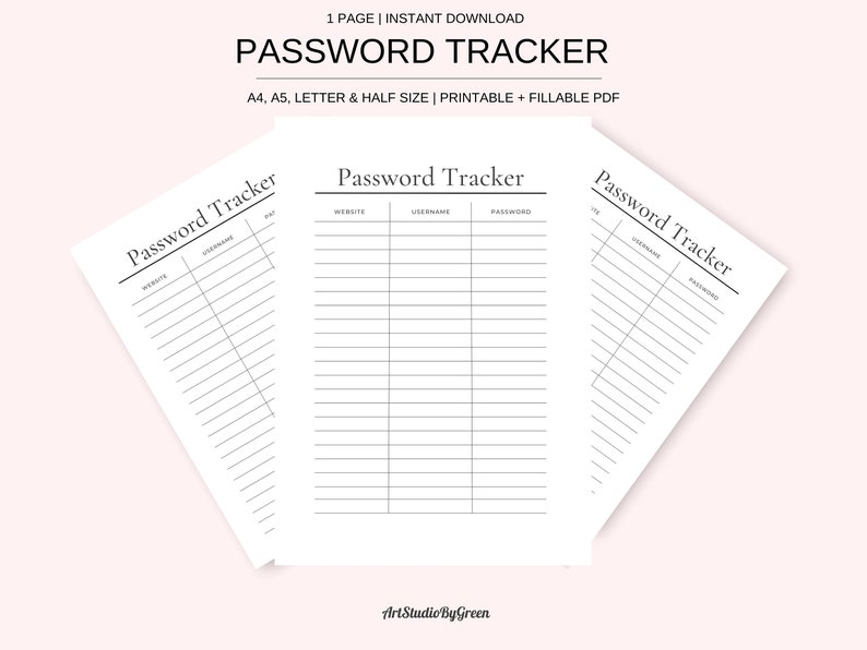 Password Tracker Printable & Fillable, Password Keeper, Password ...