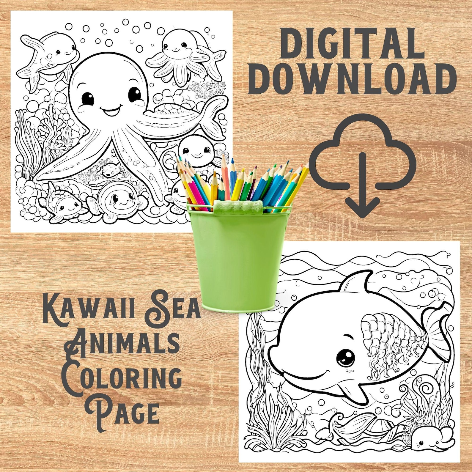 Kawaii Sea Animals , 10 Coloring Pages, Sea Animals Coloring Pages for ...