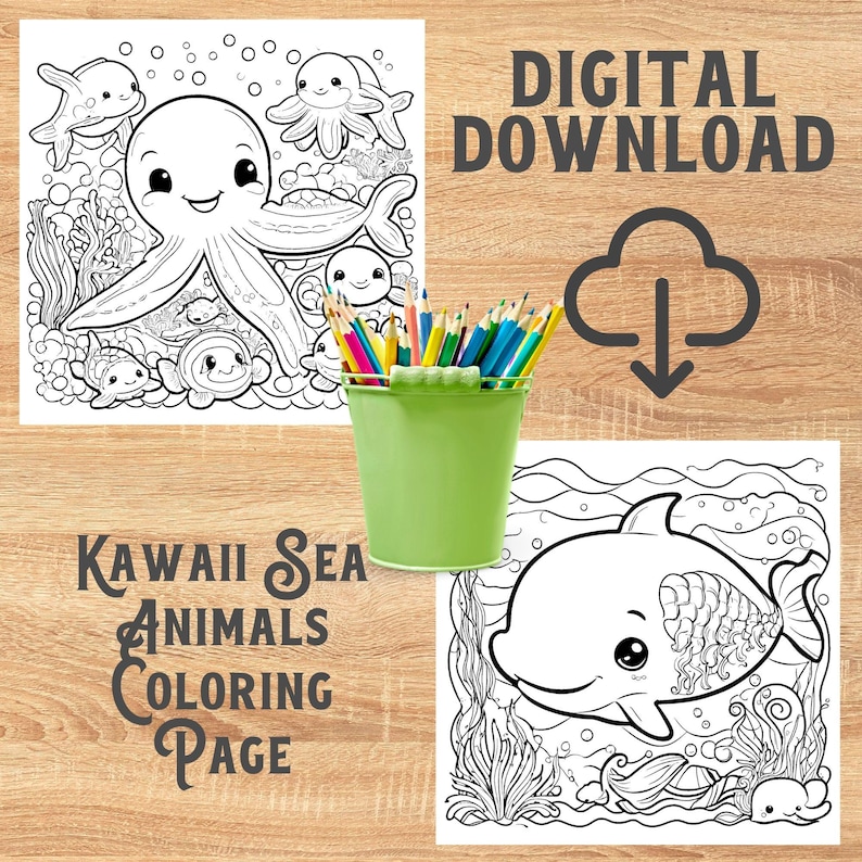 Kawaii Sea Animals , 10 Coloring Pages, Sea Animals Coloring Pages for ...