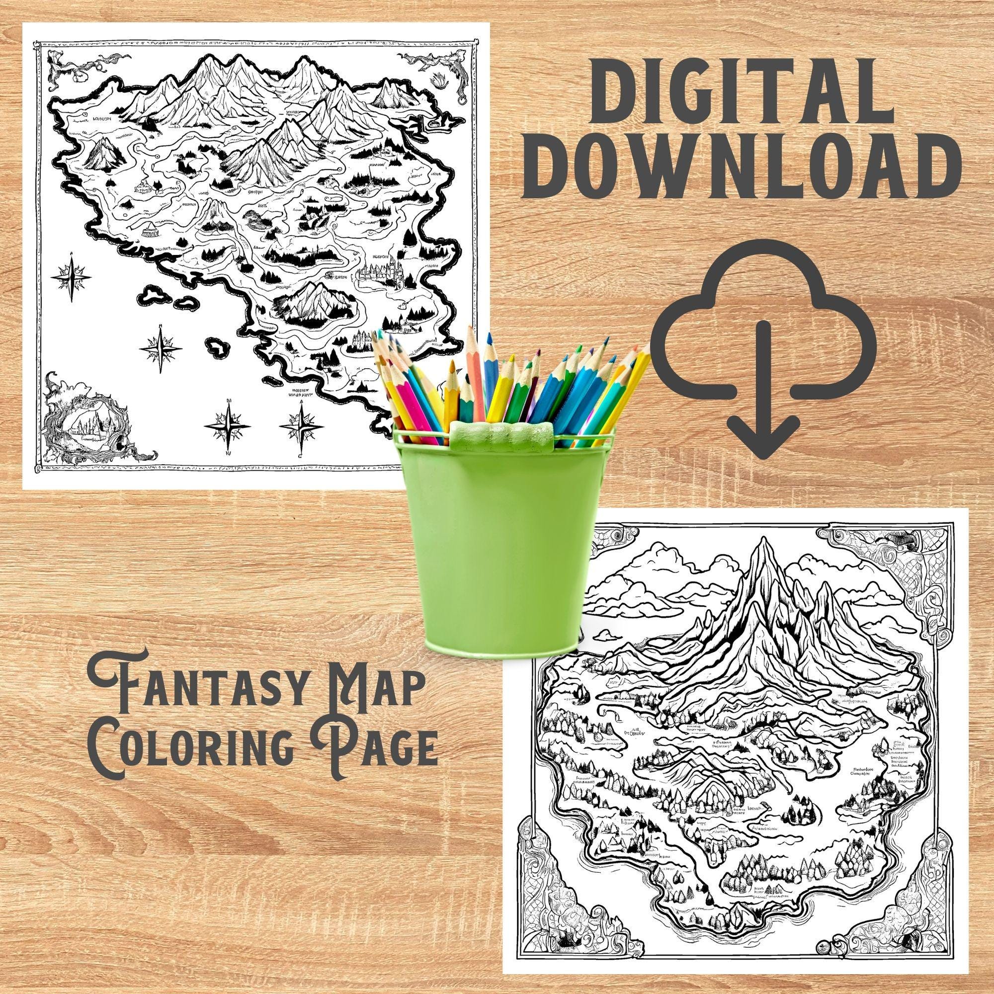 Fantasy Map Coloring Pages - Adult and Kids Coloring Book, Fantasy ...