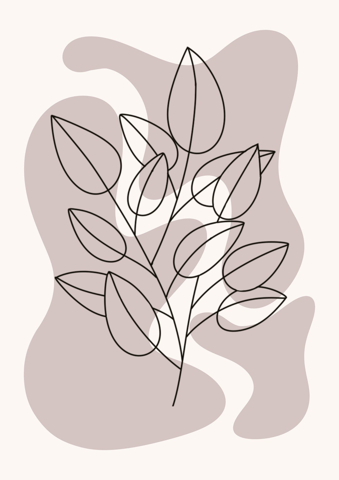Simple Leaf Line Art Dusty Pink and Cream - Etsy