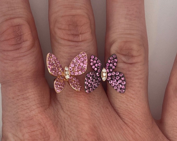 Effy Sapphire and Diamond Butterfly Ring in 14k Rose Gold - Etsy