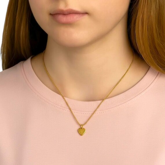 Solid 14K Gold Heart Necklace, Engravable Pendant, 20… - Gem