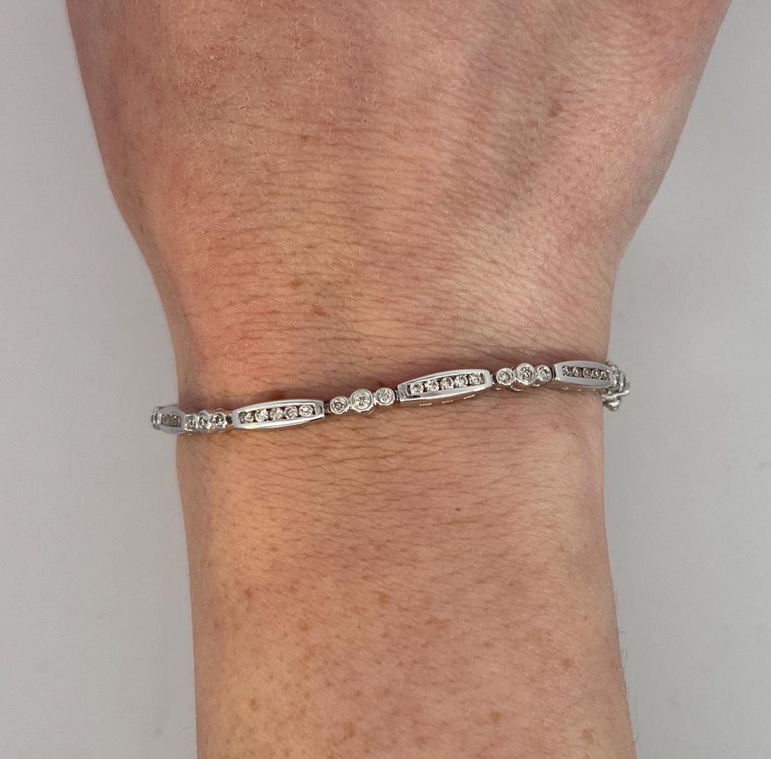 Vintage Channel Set Diamond Line Bracelet in 14k White Gold - Etsy