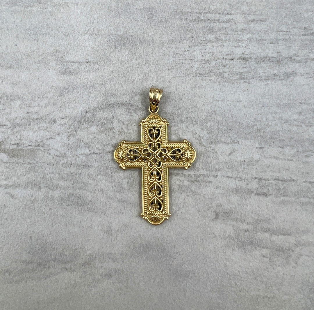 Vintage Reversible Filigree Cross 14k Yellow and White Gold - Etsy