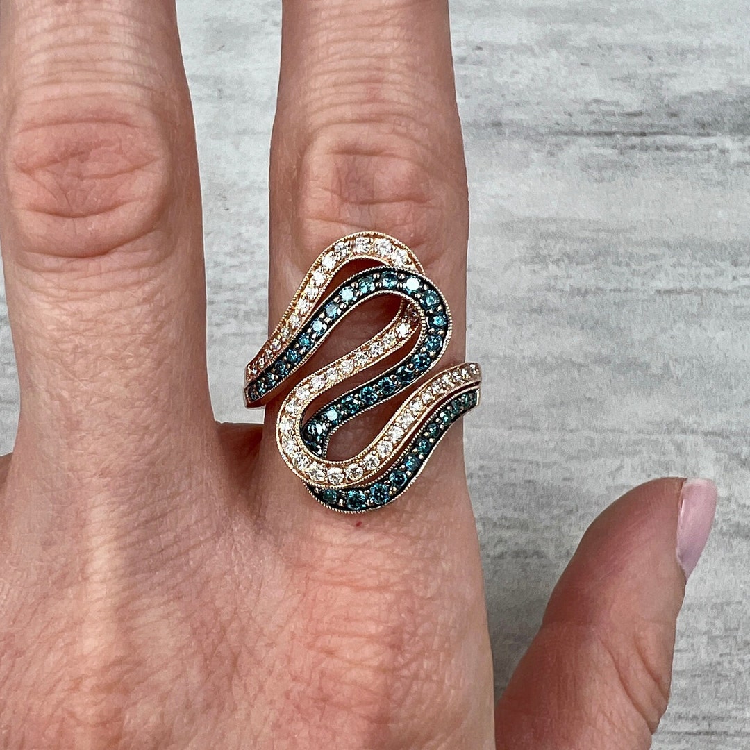 EFFY Blue and White Diamond Swirl Ring 14k Rose Gold - Etsy