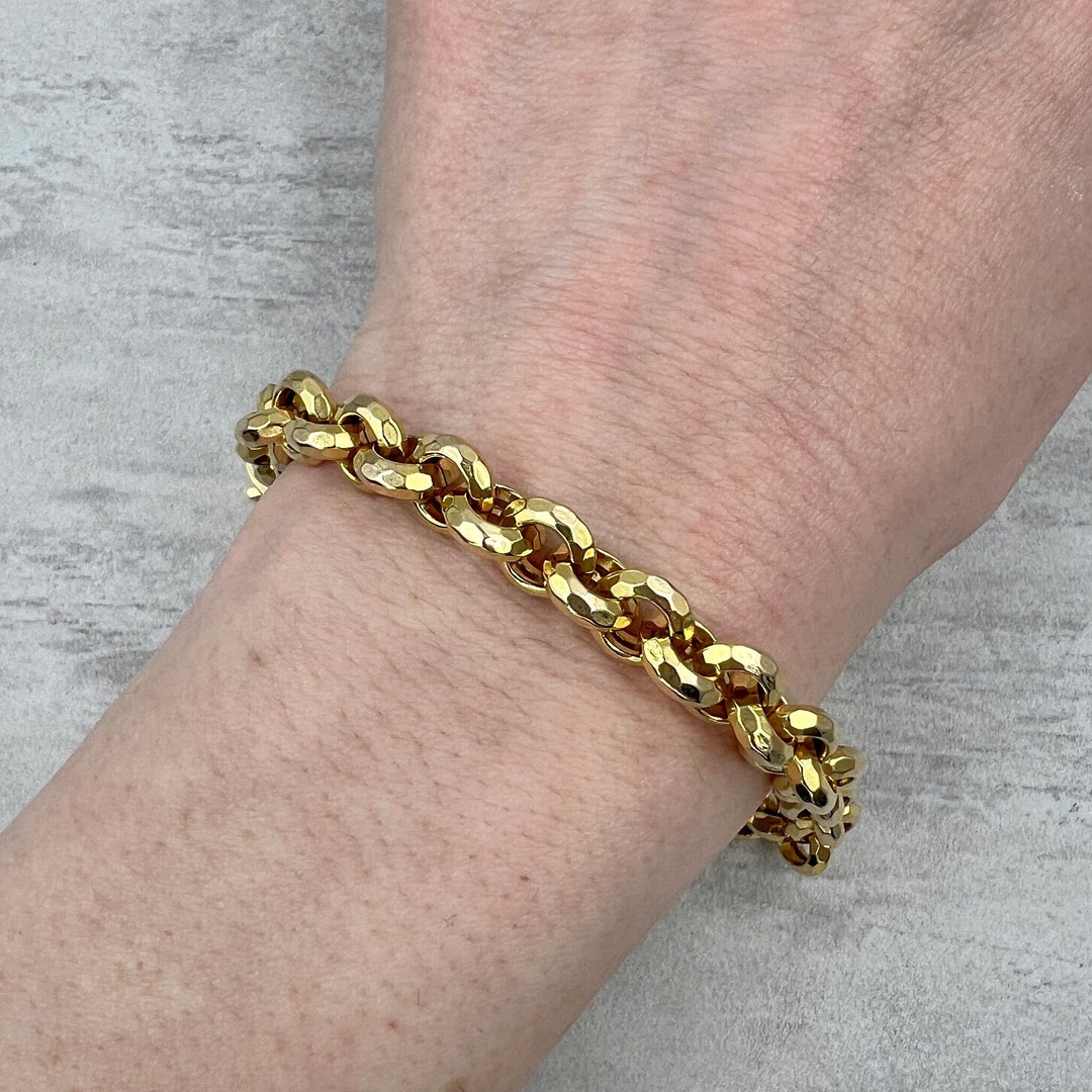 Vintage Faceted Rolo Link Bracelet in 14k Yellow Gold - Etsy