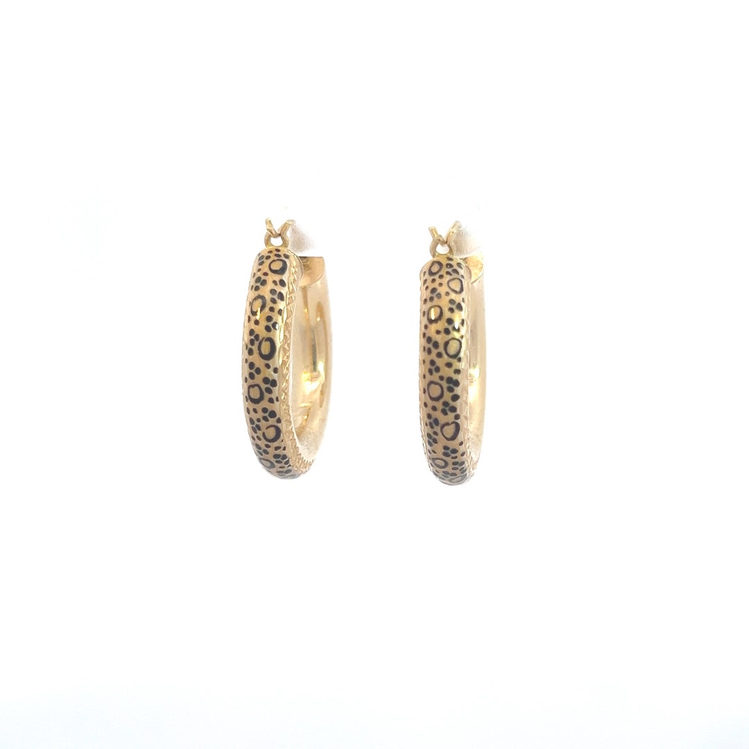 Vintage Leopard Print Hoop Earrings in 14k Yellow Gold - Etsy