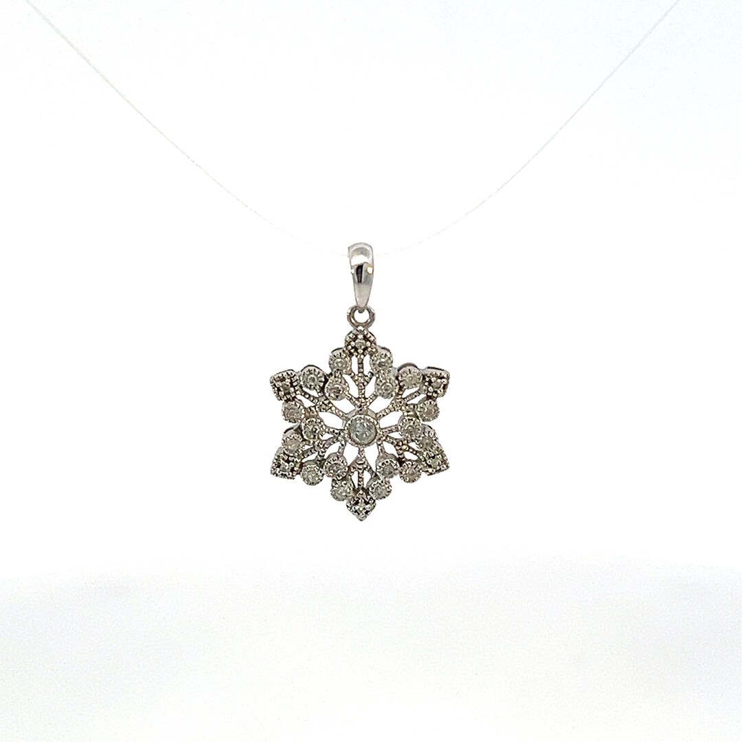 Vintage Diamond Snowflake Pendant in 10k White Gold - Etsy