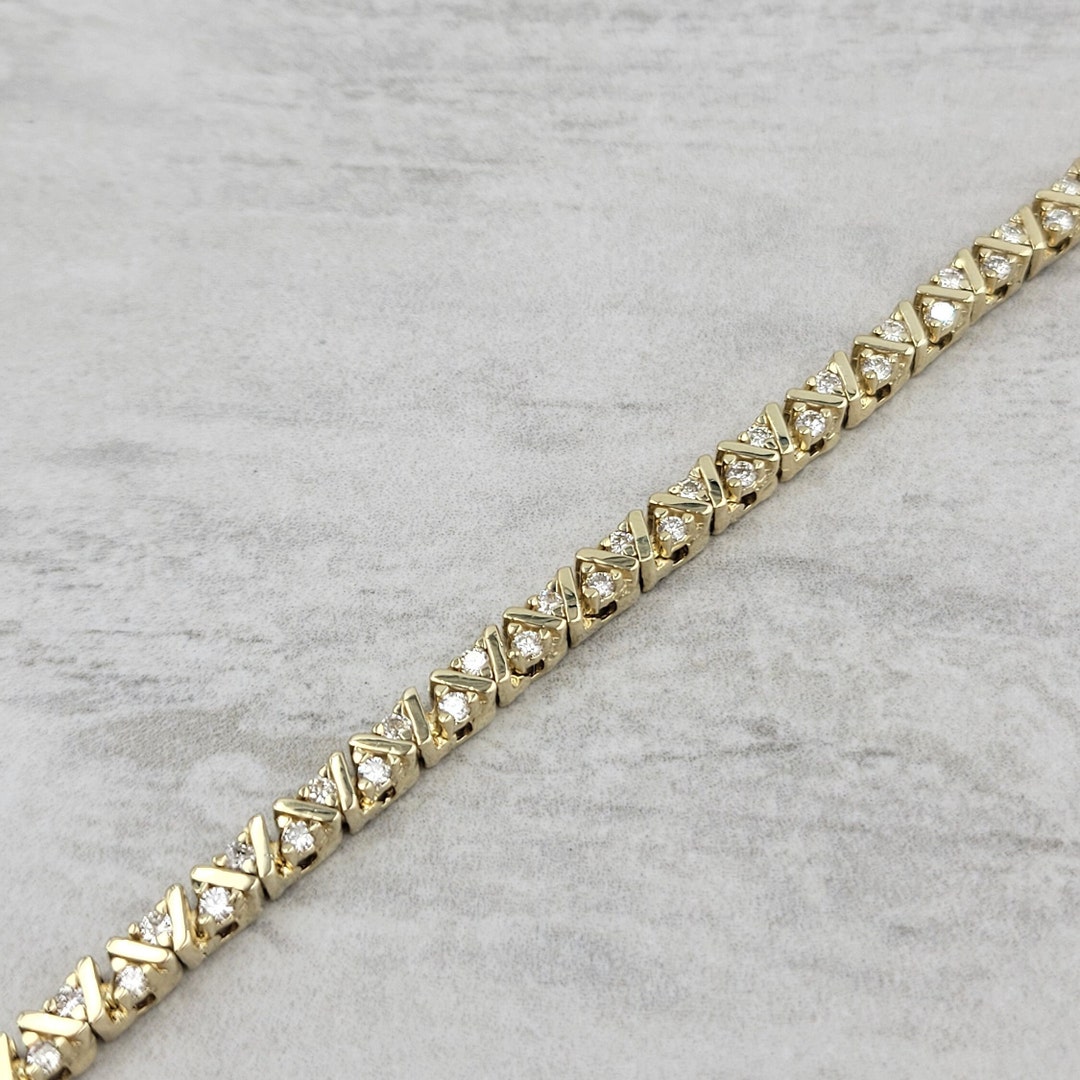 Vintage 1 Carat Diamond Tennis Bracelet In 14k Yellow Gold Etsy