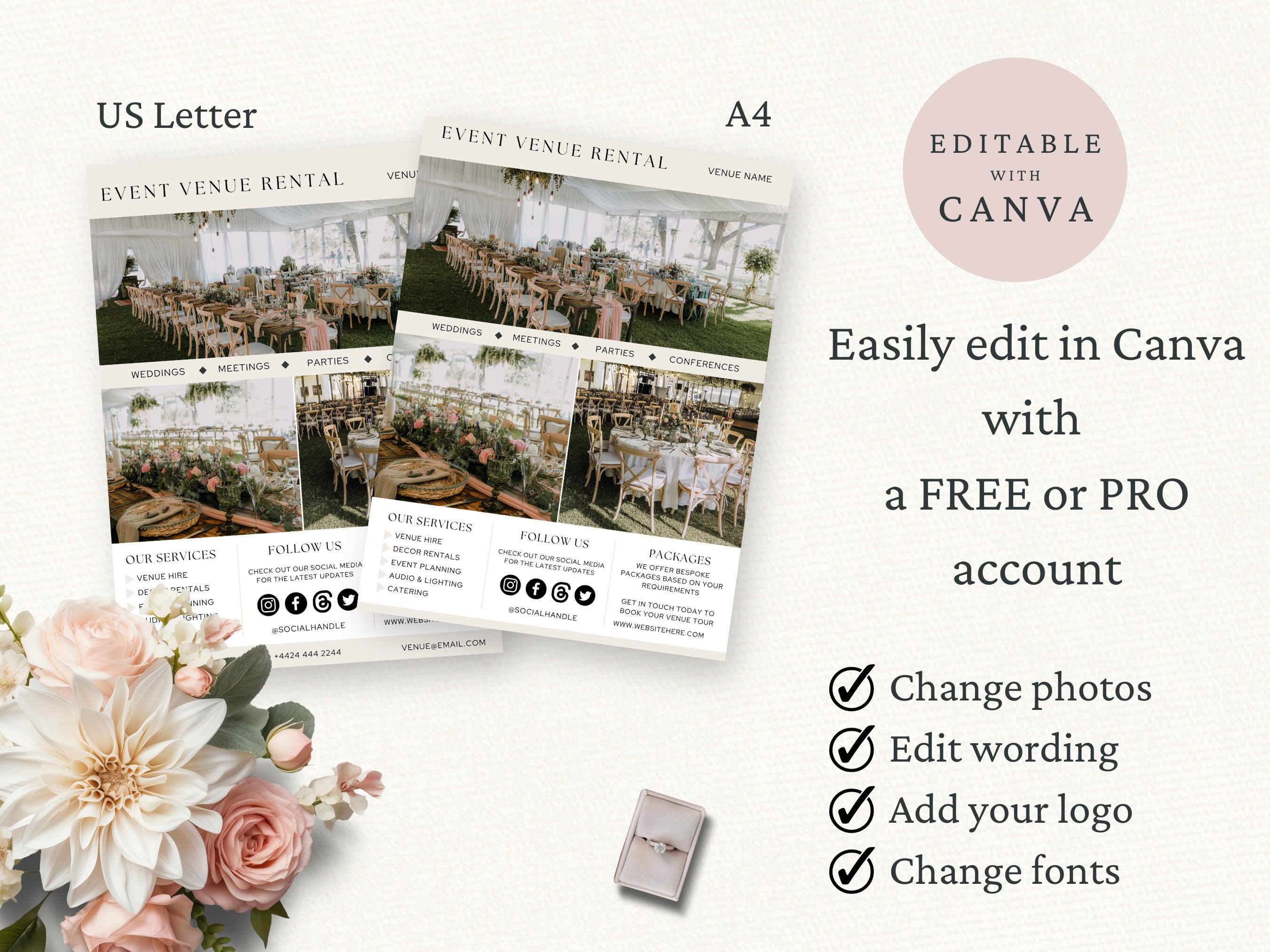 Event Venue Rental Flyer Canva Template, Wedding Venue Hire Advert ...