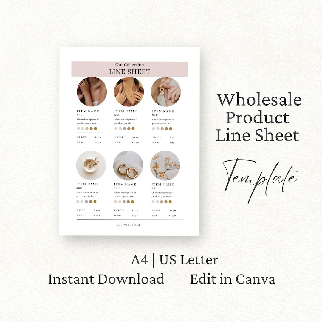 Wholesale Line Sheet Canva Template, Wholesale Product Price Sheet ...