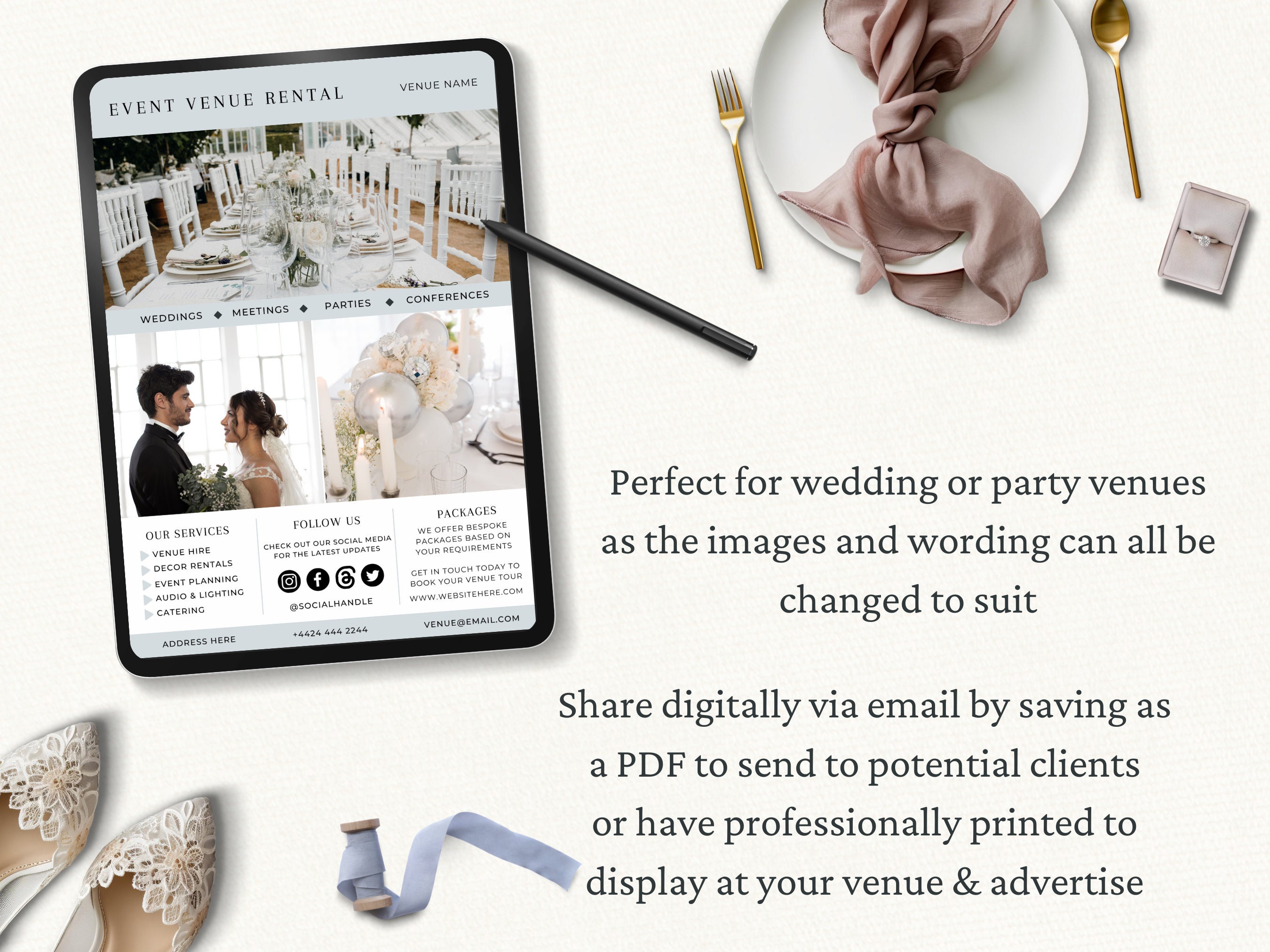 Event Venue Rental Flyer, Editable Canva Template, Wedding Venue Hire ...