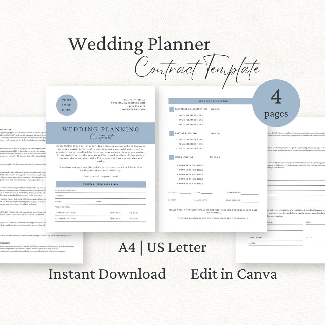Wedding Planner Contract Template, Event Planning Services Agreement ...
