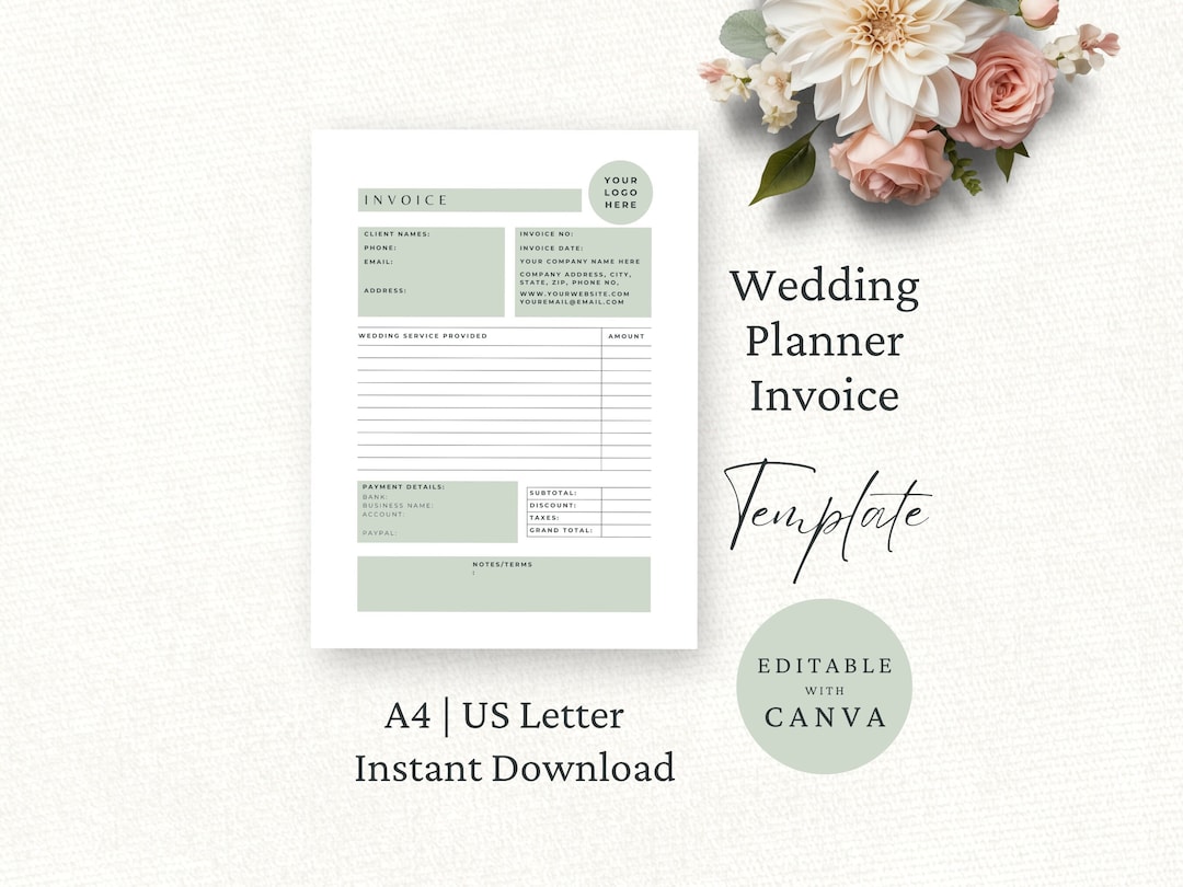 Wedding Planner Invoice Canva Template, Event Planner Order Form ...
