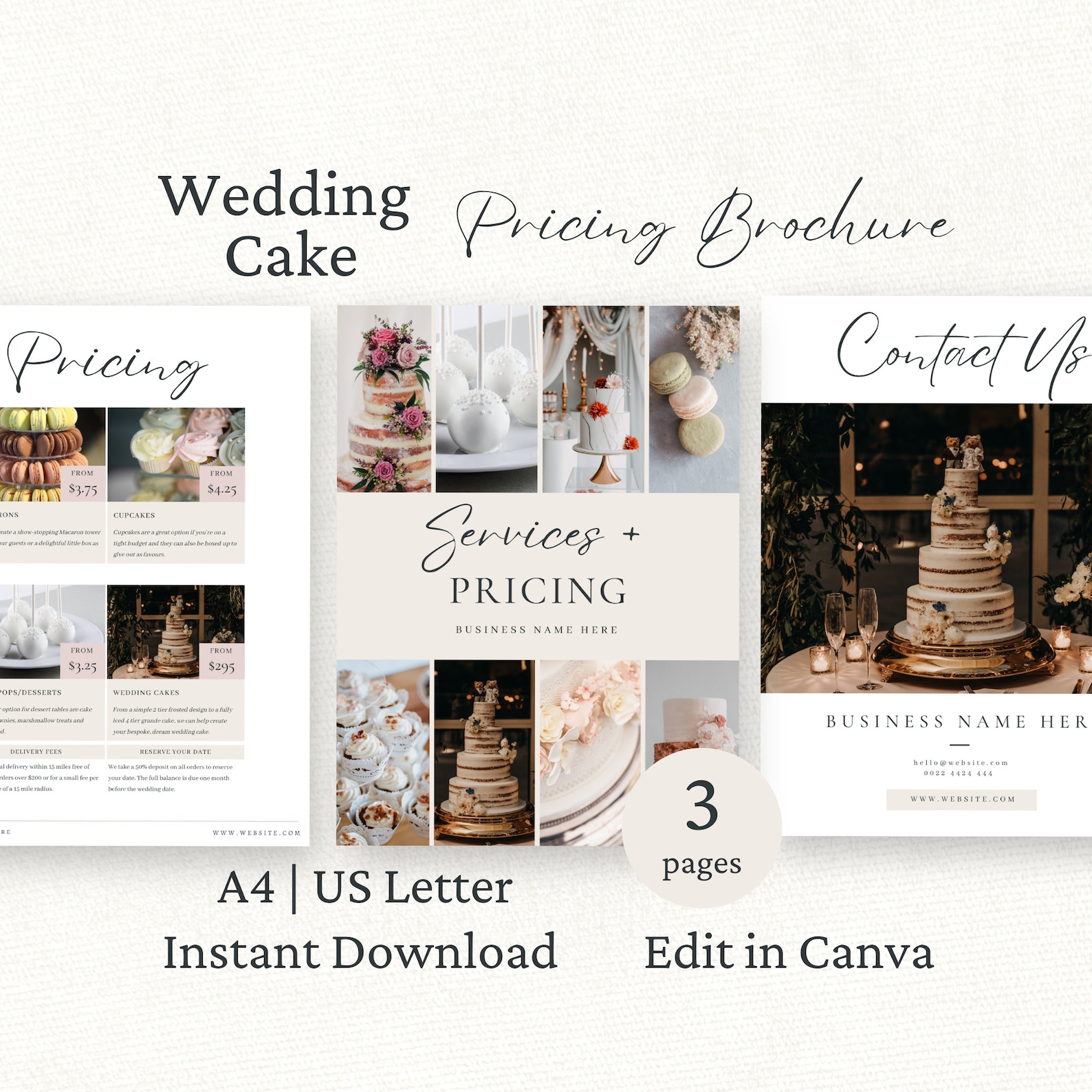 Wedding Cake Pricing Guide Canva Template, Wedding Bakery Price List ...