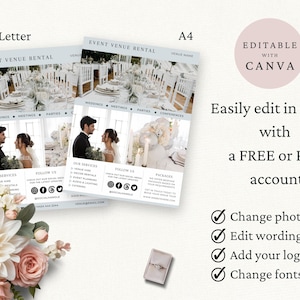 Event Venue Rental Flyer, Editable Canva Template, Wedding Venue Hire ...