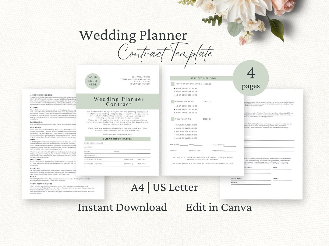 Wedding Planner Contract Agreement, Event Planning Contract, Editable ...