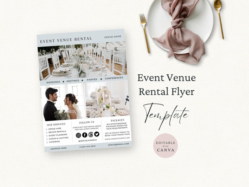 Event Venue Rental Flyer, Editable Canva Template, Wedding Venue Hire ...