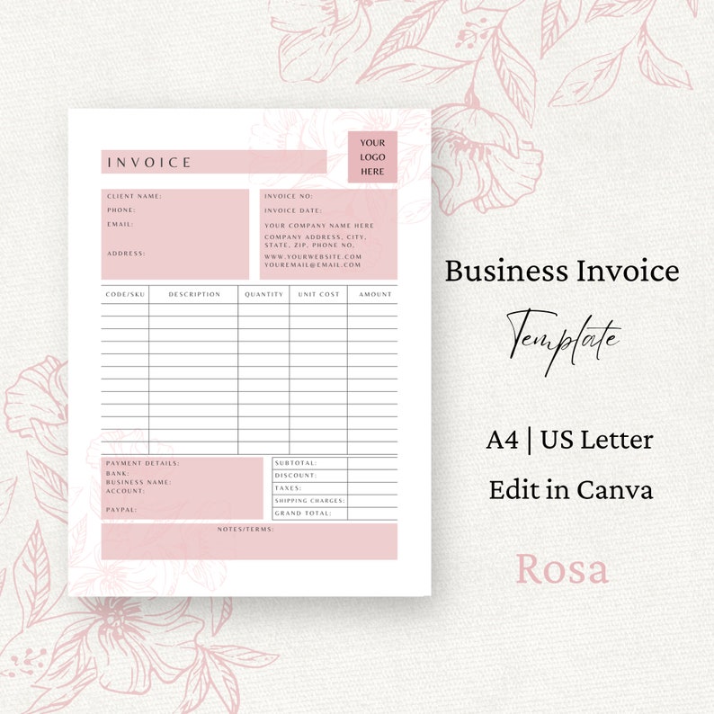 Florist Invoice Canva Template, Wedding Florist Order Form, Editable ...